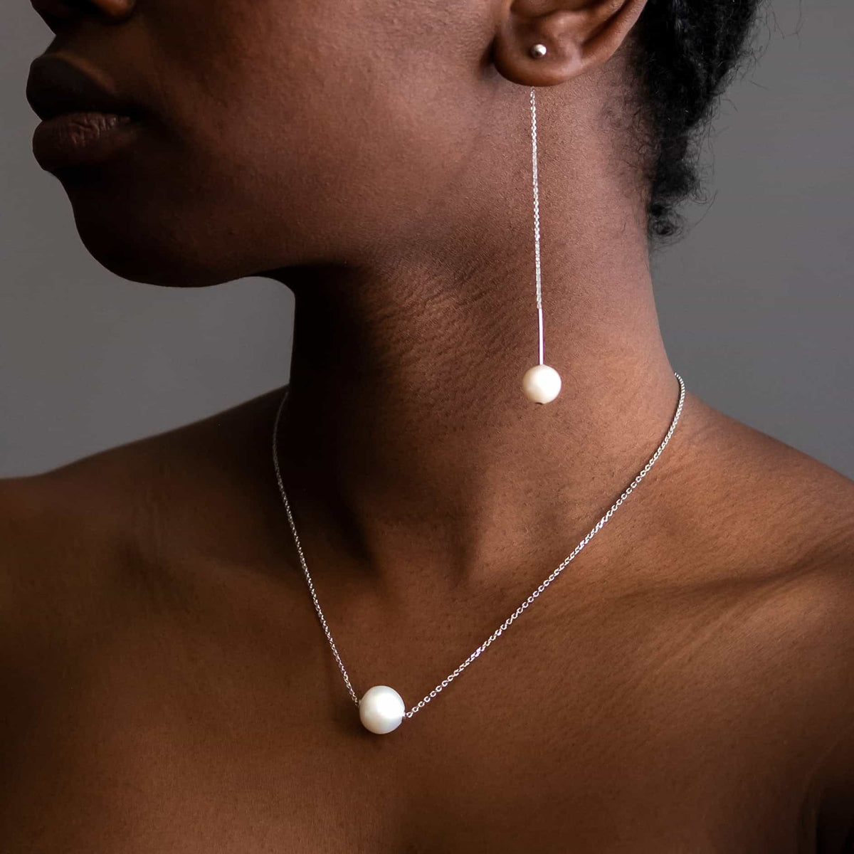 Floating White Freshwater Pearl Necklace on sterling silver chain – AKOYA